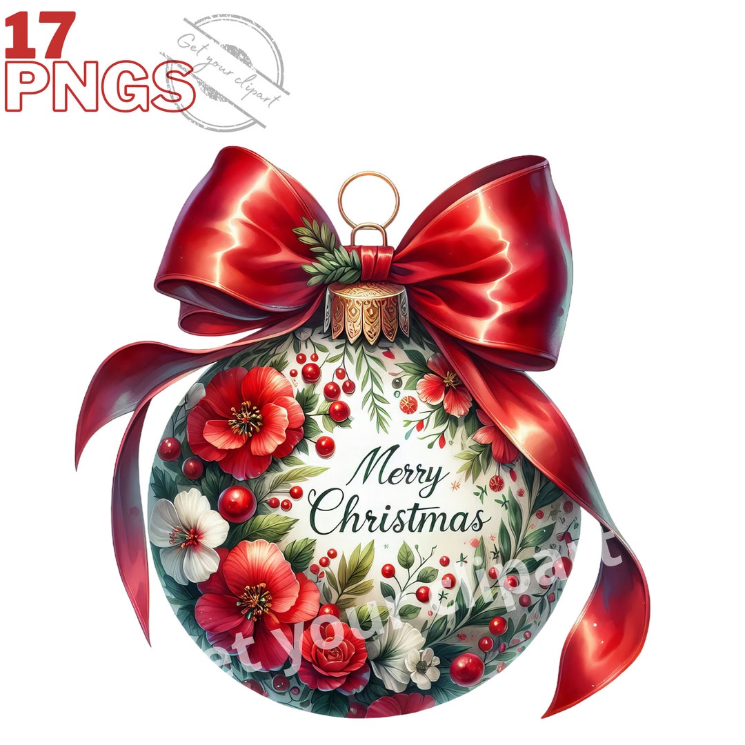 Floral Christmas Ball Clipart Bundle, Christmas Png Graphics, Christmas ...