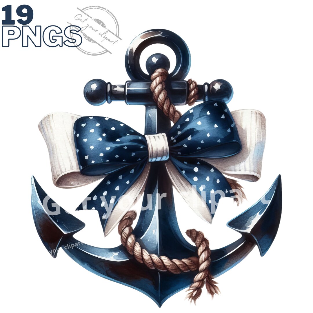 Blue Anchor Clipart Bundle, Nautical Graphics, Anchor Png, Nautical Png ...