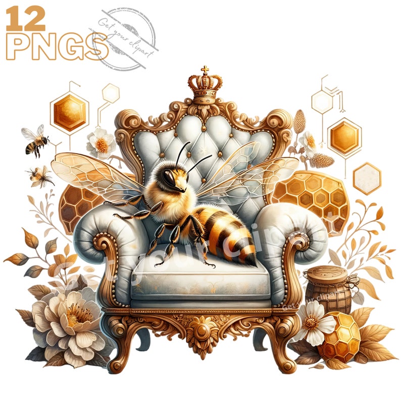 Queen Bee Clipart Bundle, Bee Png Files, Spring Clipart, Honeybee ...