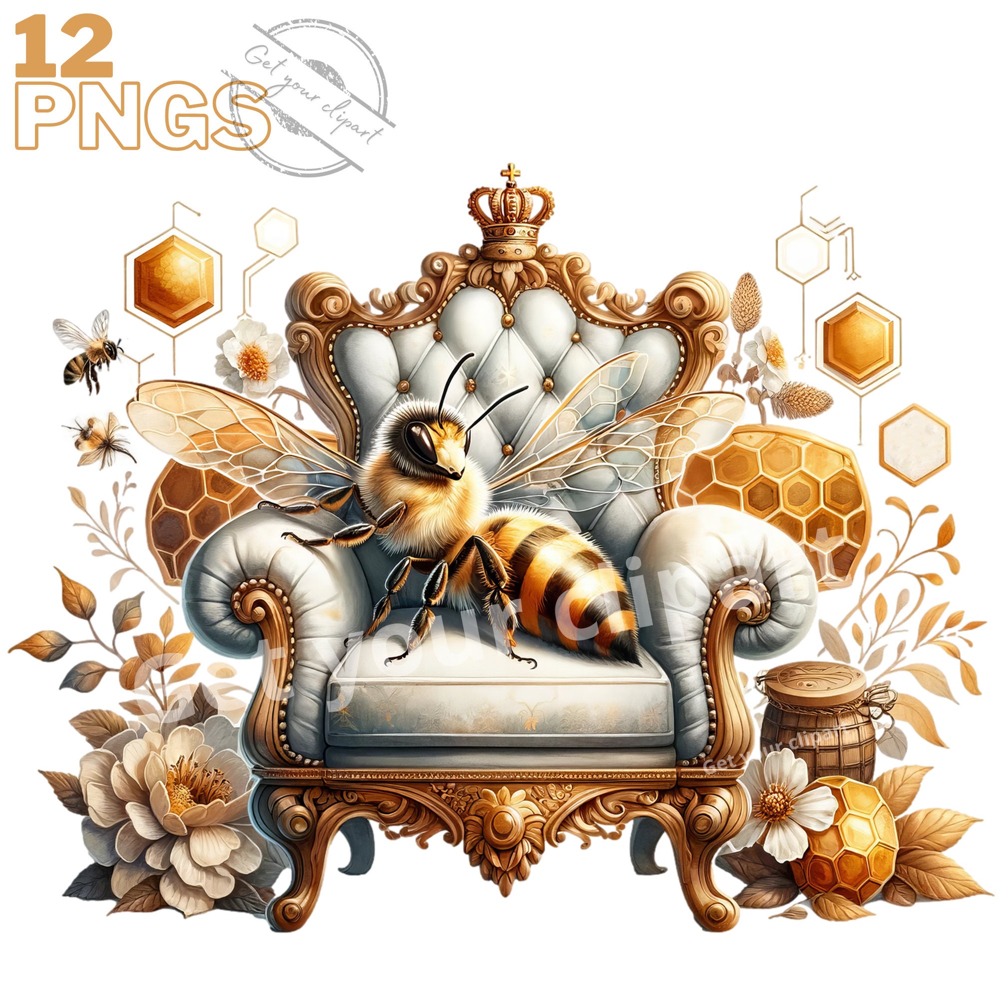 Queen Bee Clipart Bundle, Bee Png Files, Spring Clipart, Honeybee ...