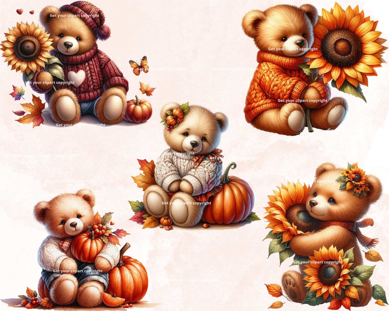 Fall Teddy Bear Clipart Bundle, Teddy Bear Clipart, Teddy Bear Png ...