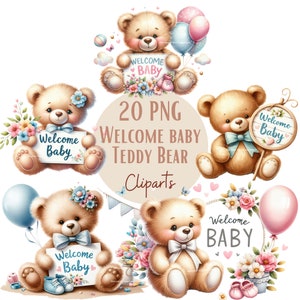 Welcome Baby Clipart Bundle, Birth Announcement Clipart, Babyshower Png ...