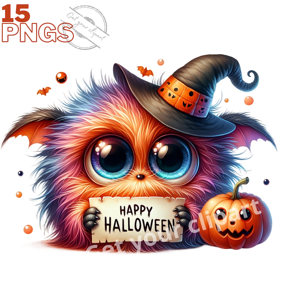 Cute Halloween Monster Clipart Bundle, Halloween Clipart, Halloween Png ...