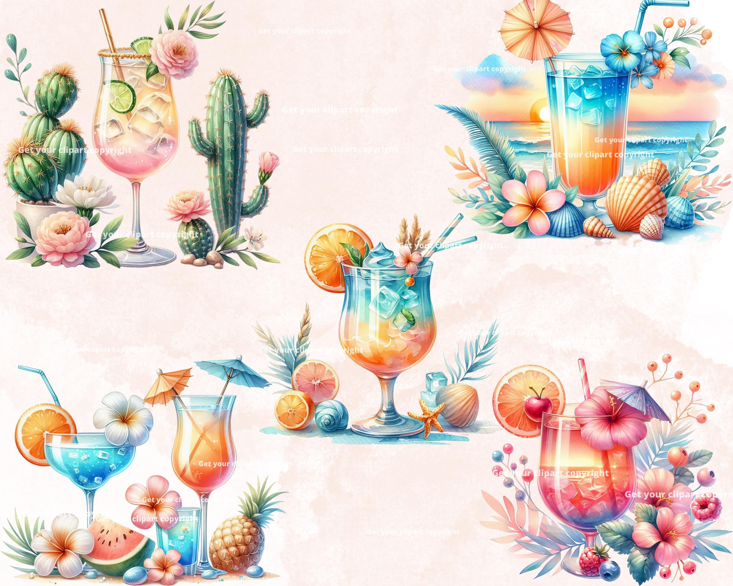 Tropical Cocktails Clipart Bundle, Tropical Drinks Png, Summer Drinks ...