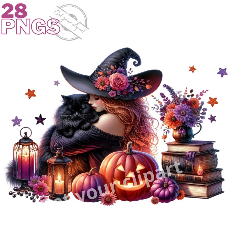 Halloween Witch Clipart Bundle, Halloween Png Bundle, Fantasy Clipart ...