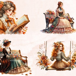 Autumn Victorian Clipart Bundle, Romantic PNG Graphics, Autumn Clipart ...