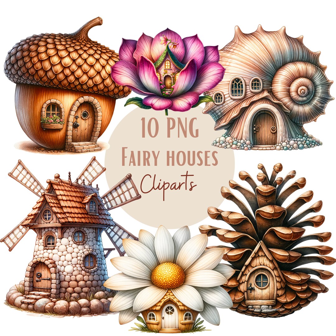 Faire House Clipart Bundle, Fantasy Clipart Bundle, Set of 10 ...