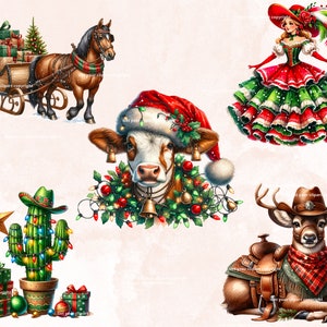 Christmas Western Clipart Bundle, Christmas Png Bundle, Set of 15 ...