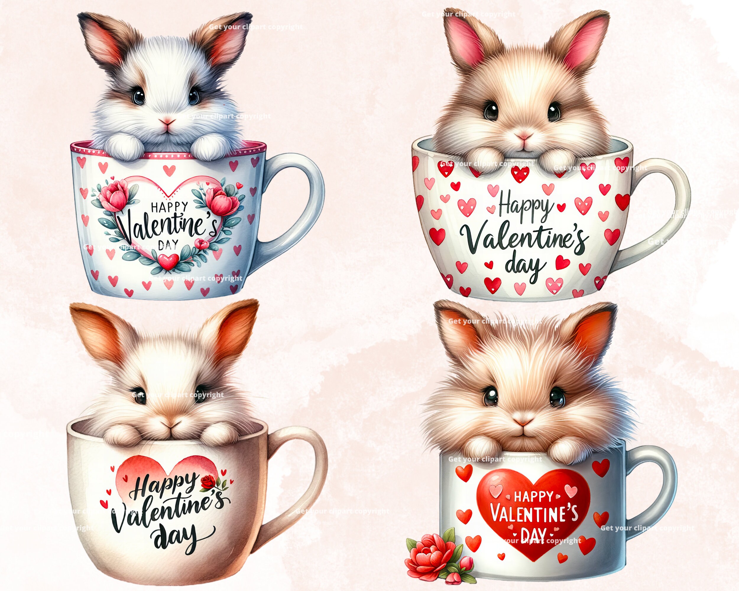 Valentines Bunny Clipart Bundle, Valentines Clipart, Valentines Png ...