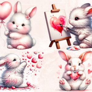 Valentines Bunny Clipart Bundle, Valentines Clipart, Valentines Png ...