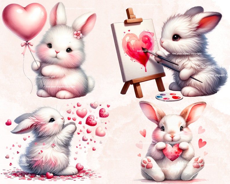 Valentines Bunny Clipart Bundle, Valentines Clipart, Valentines Png ...