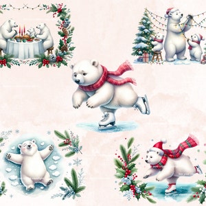 Polar Bear Clipart Bundle, Christmas Watercolor PNG, Transparent ...