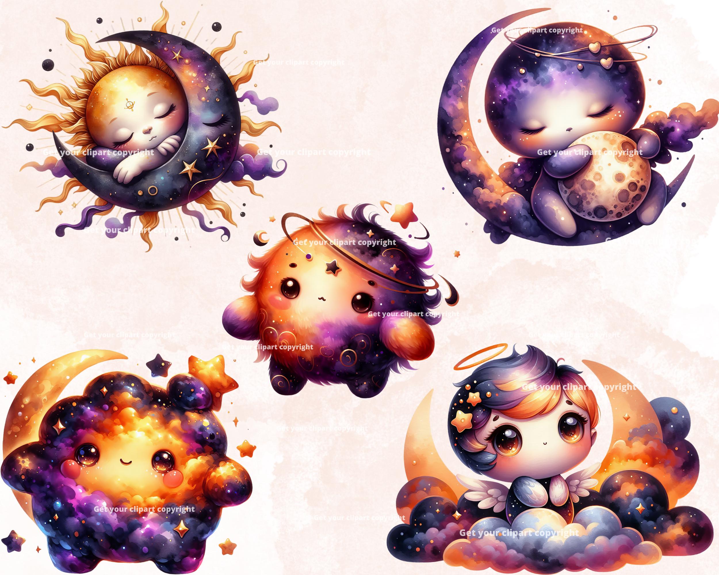 Cute Celestial Creature Clipart Bundle, Fantasy Clipart, Cute Png, Cute ...
