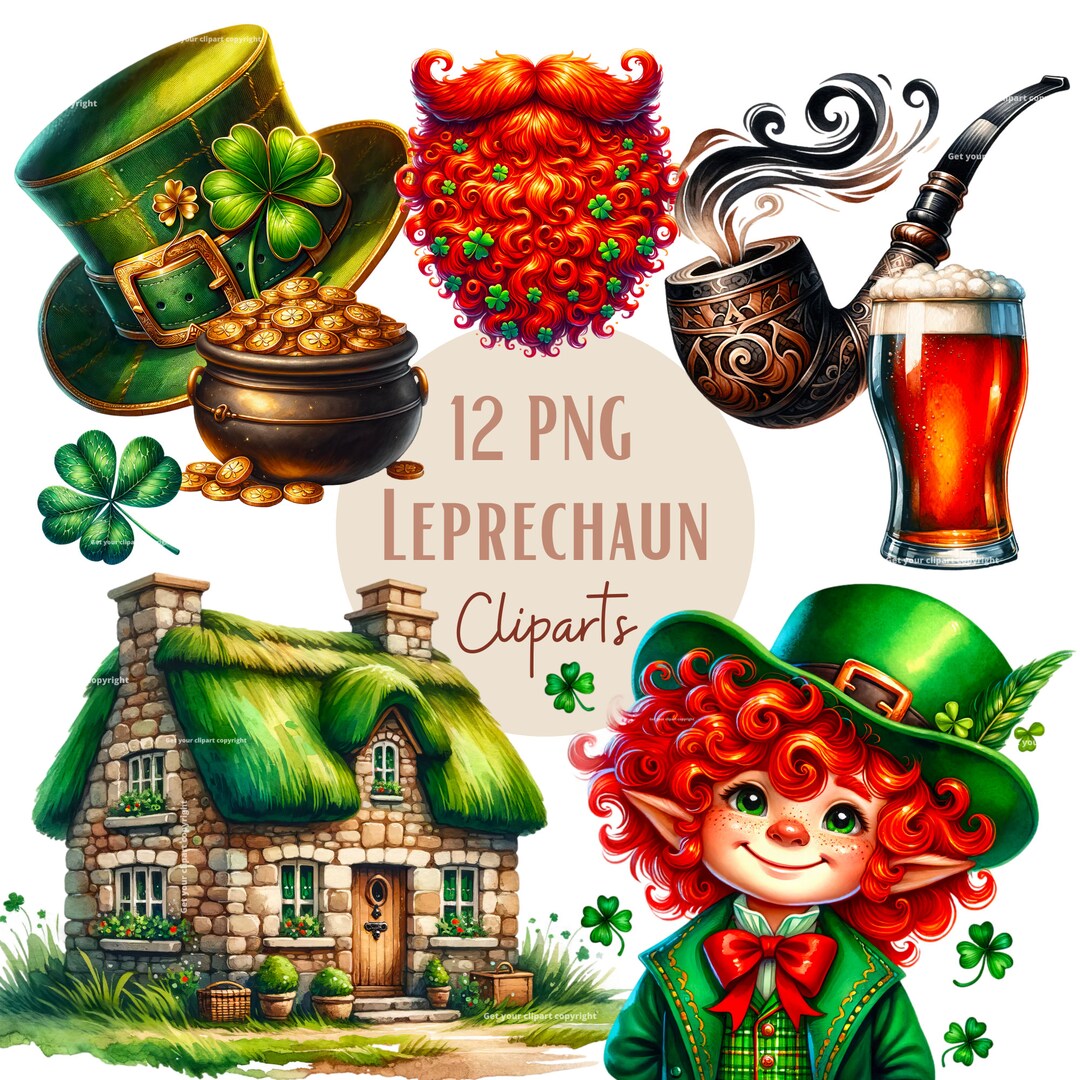 Leprechaun Clipart Bundle, Transparent Background, Commercial Use, Set ...