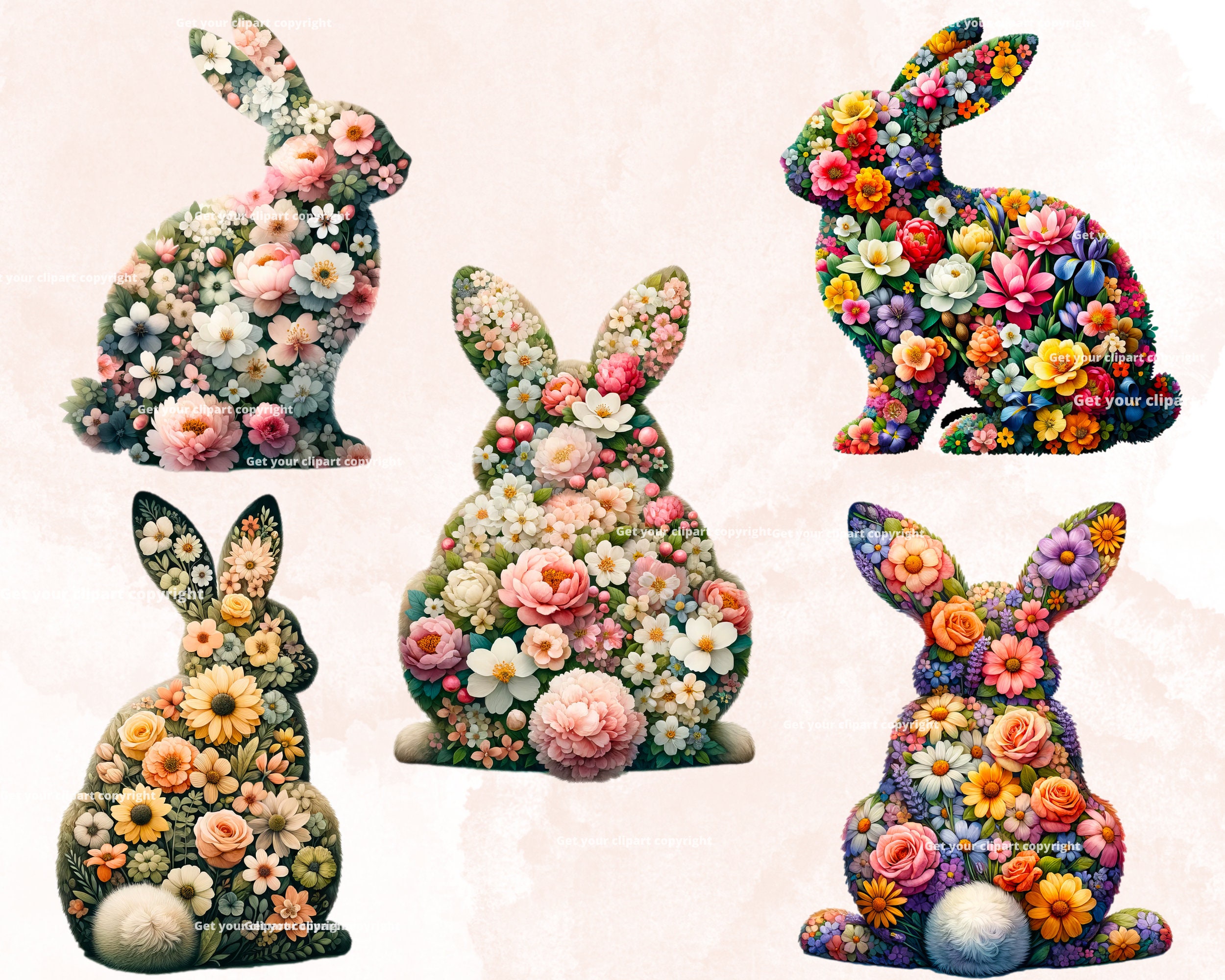 Spring Rabbit Clipart Bundle, Spring Bunny, Watercolor Bunny Graphics ...