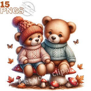 Fall Teddy Bears Couple Clipart Bundle, Teddy Bear Clipart, Teddy Bear ...