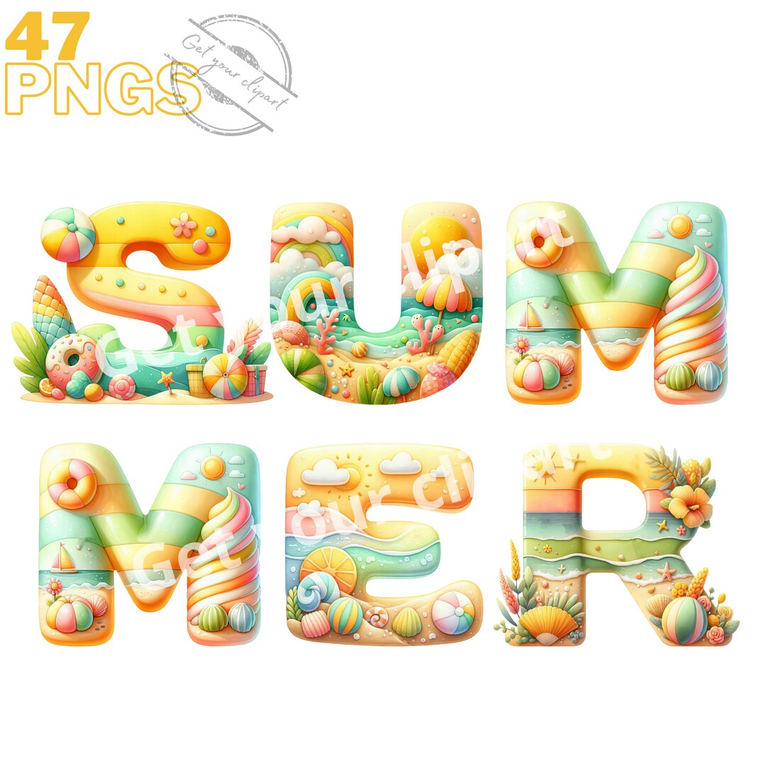 Summer Alphabet Clipart Bundle, Summer PNG Designs, Summer Clipart ...
