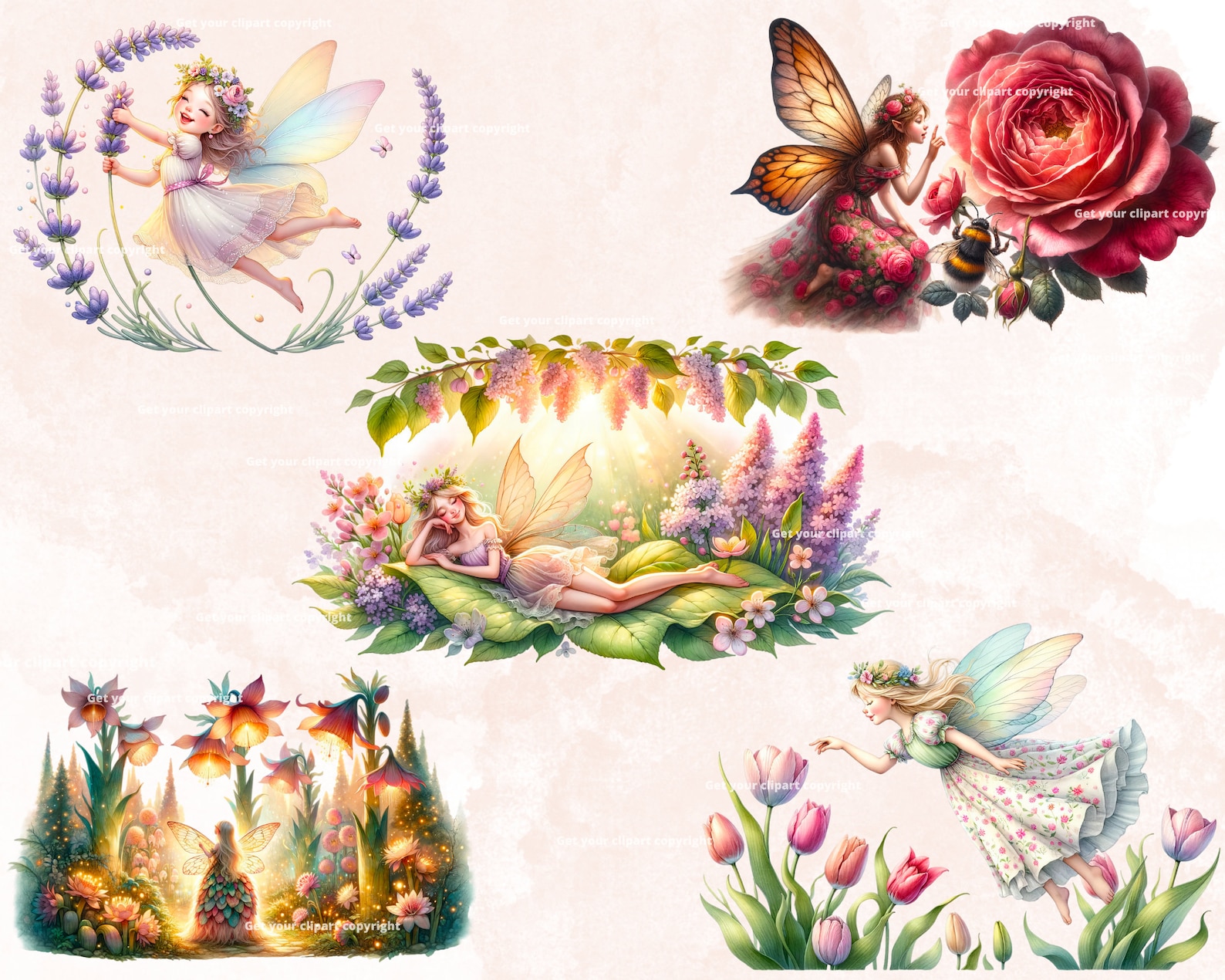 Fairies and Flowers Clipart Bundle, Fantasy Clipart Bundle, Set of 15 ...