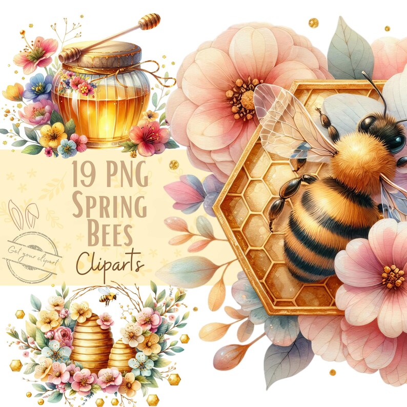 Spring Bee Clipart Bundle, Bee Png Files, Spring Clipart, Honeybee ...