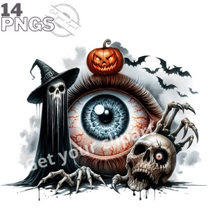 Halloween Creepy Eye Clipart Bundle, Spooky Halloween Png Graphics ...