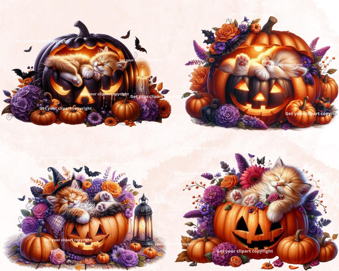 Halloween Cat Clipart Bundle, Halloween Clipart, Halloween Png Graphics ...