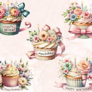 Birthday Cupcake Clipart Bundle, Happy Birthday Graphics, Cupcake Png ...