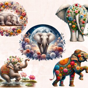Elephant and Flowers Cliparts Bundle, Safari Animal Png Files, Jungle ...