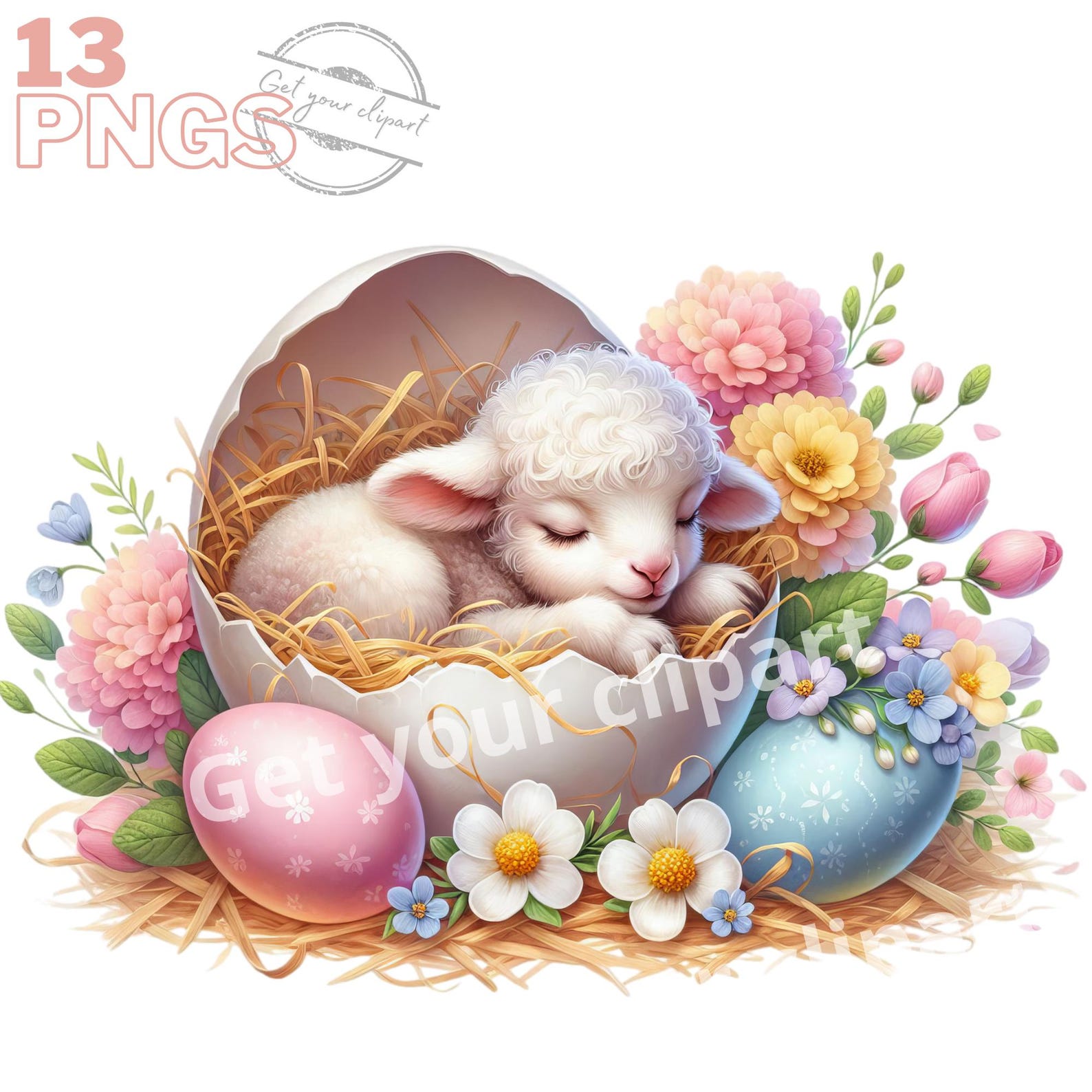 Spring Lamb Clipart Bundle, Easter Lamb Png Graphics, Easter ...