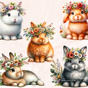 Spring Rabbit Clipart Bundle, Spring Bunny, Watercolor Bunny Graphics ...