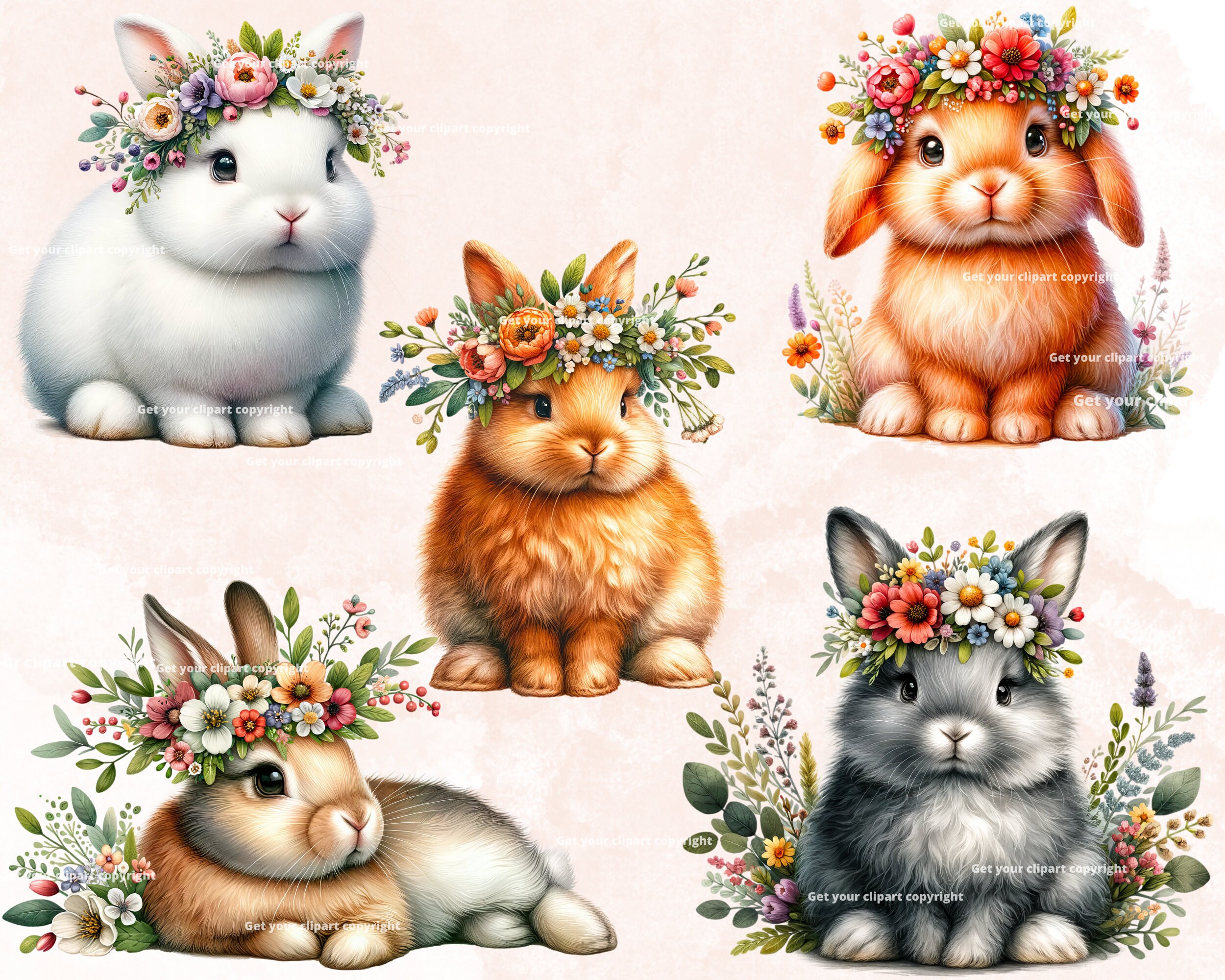 Spring Rabbit Clipart Bundle, Spring Bunny, Watercolor Bunny Graphics ...