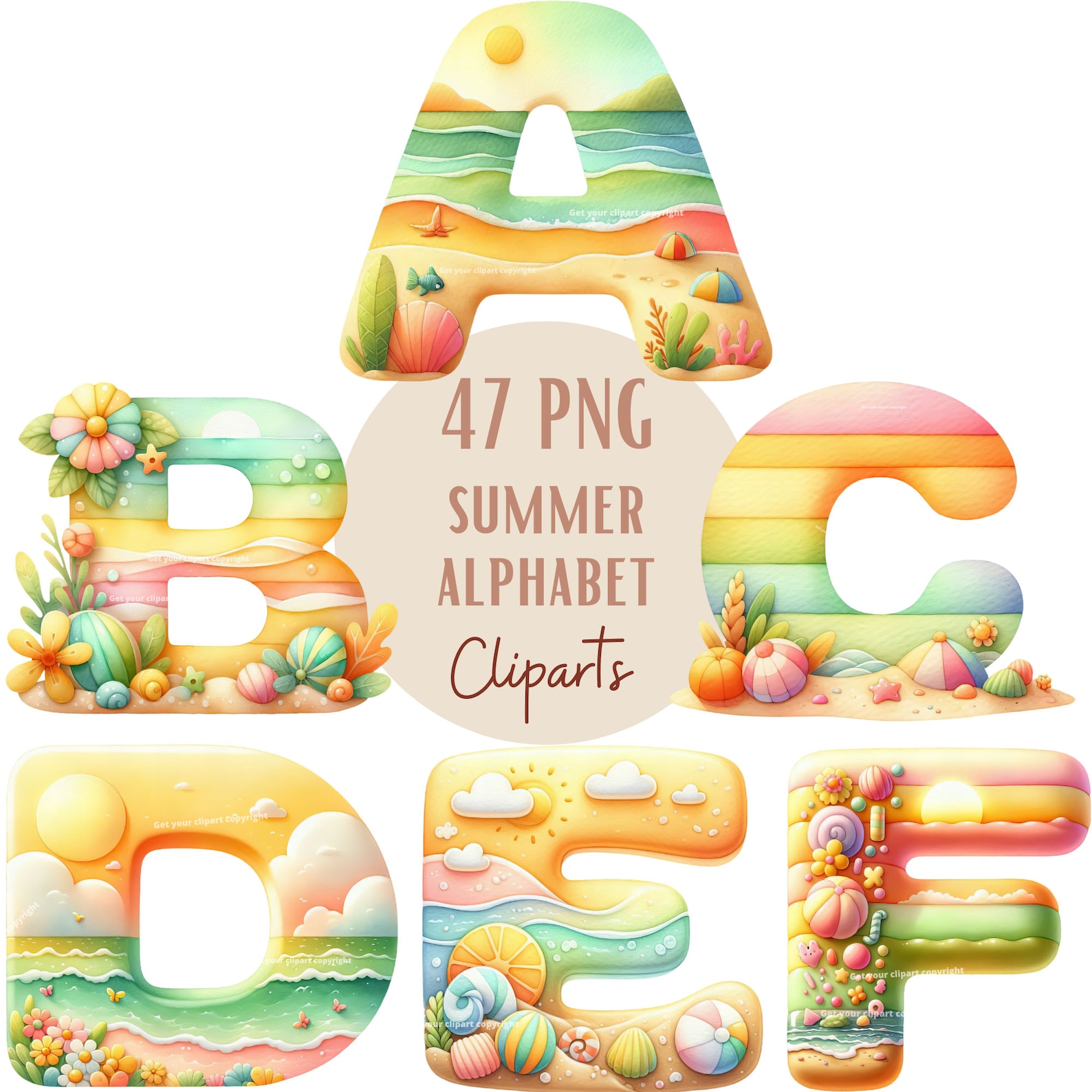 Summer Alphabet Clipart Bundle, Summer PNG Designs, Summer Clipart ...