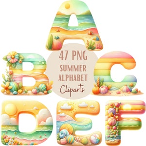 Summer Alphabet Clipart Bundle, Summer PNG Designs, Summer Clipart ...