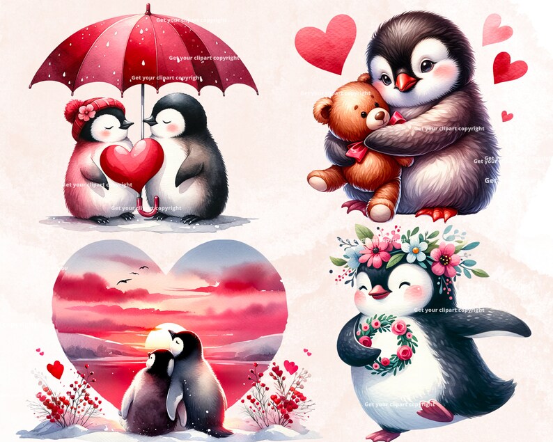 Valentines Penguins Clipart Bundle, Valentines Graphics, Valentines ...