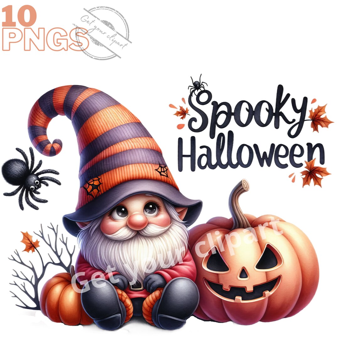 Halloween Cute Gnome Clipart Bundle, Halloween Clipart, Halloween ...