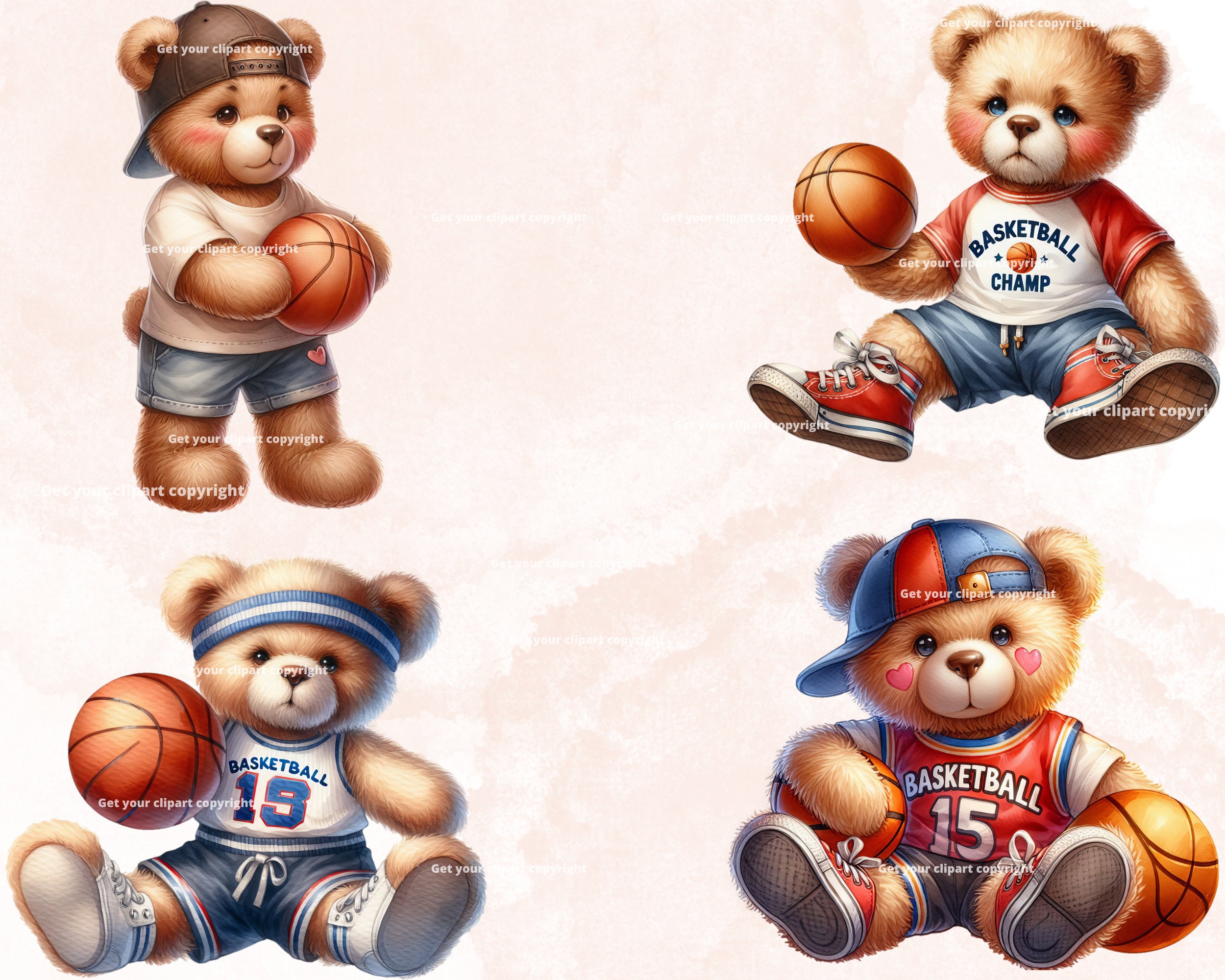Basketball Teddy Bear Clipart Bundle, Nursery Graphics, Basketball ...