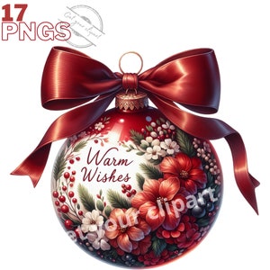 Floral Christmas Ball Clipart Bundle, Christmas Png Graphics, Christmas ...