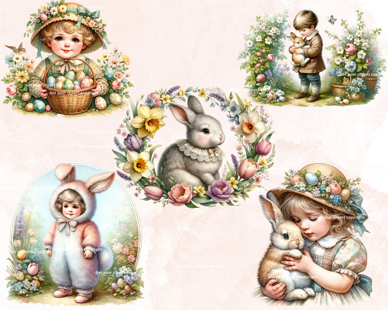 Retro Easter Clipart Bundle, Easter Clipart, Easter Graphics, Easter ...