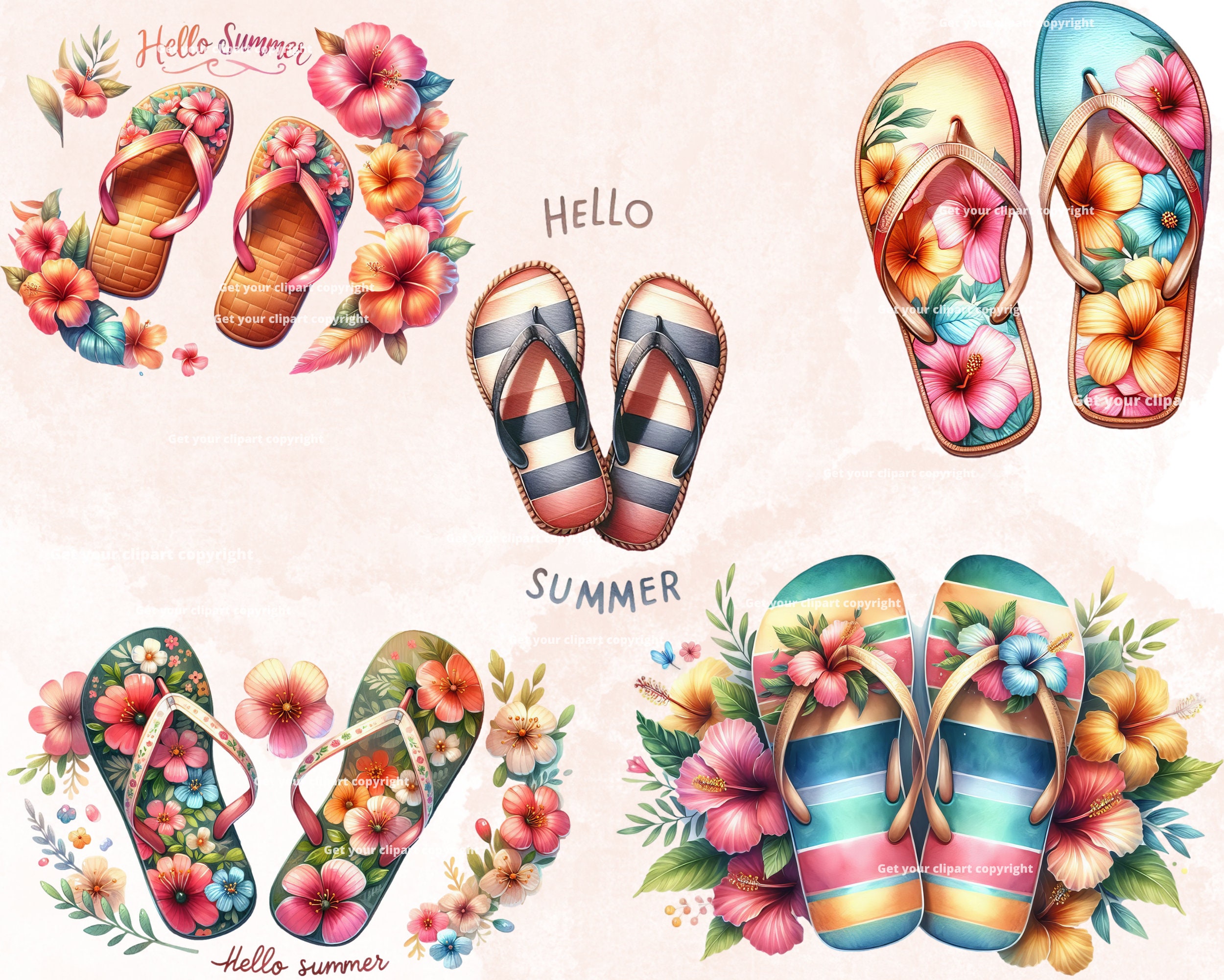 Summer Flip Flops Clipart Bundle, Summer Shoes, Beach Shoes Png, Summer ...