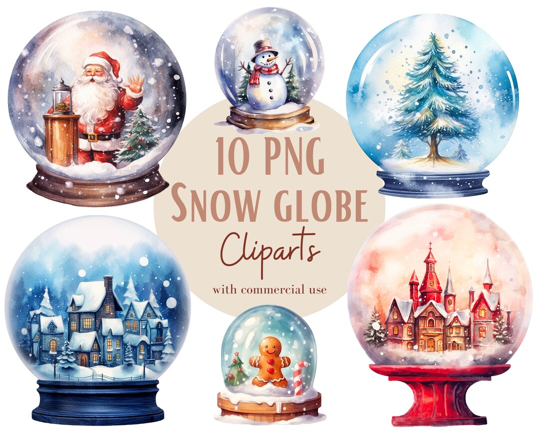 Christmas Snow Globe Clipart Bundle, Watercolor Christmas Clipart, PNG ...