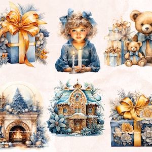 Blue Christmas Clipart Bundle, Snowman Png Graphics, Santa Claus Png ...