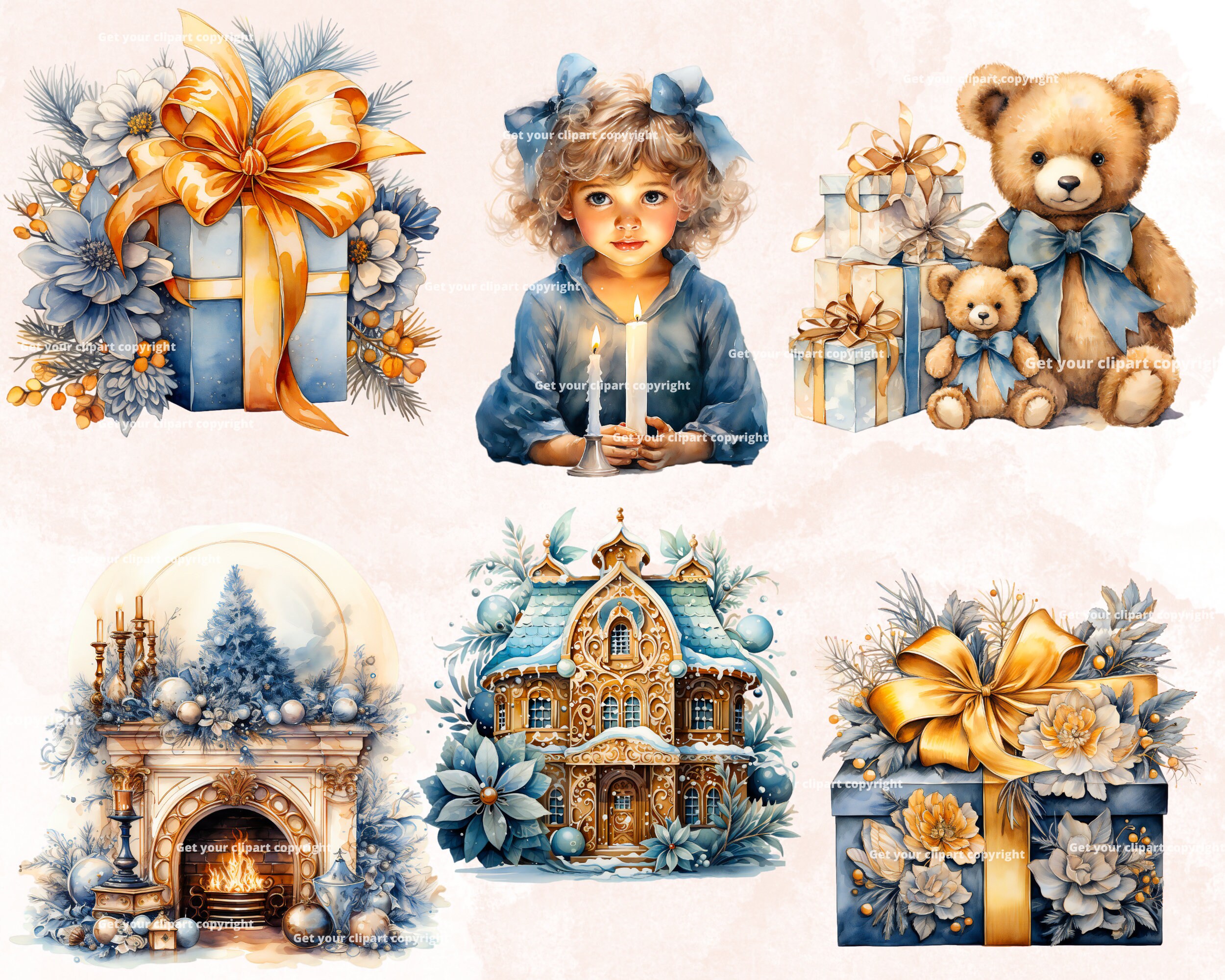 Blue Christmas Clipart Bundle, Snowman Png Graphics, Santa Claus Png ...