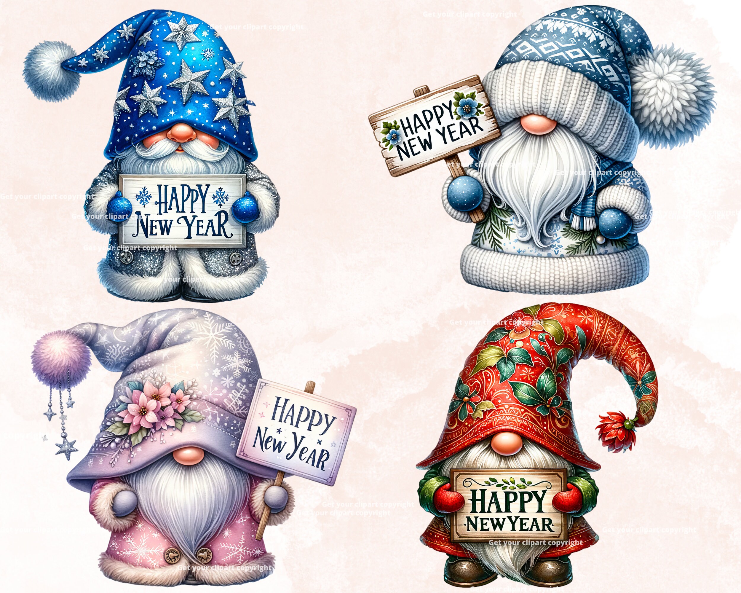 Happy New Year Gnomes Clipart Bundle, Happy New Year, Gnome Png ...