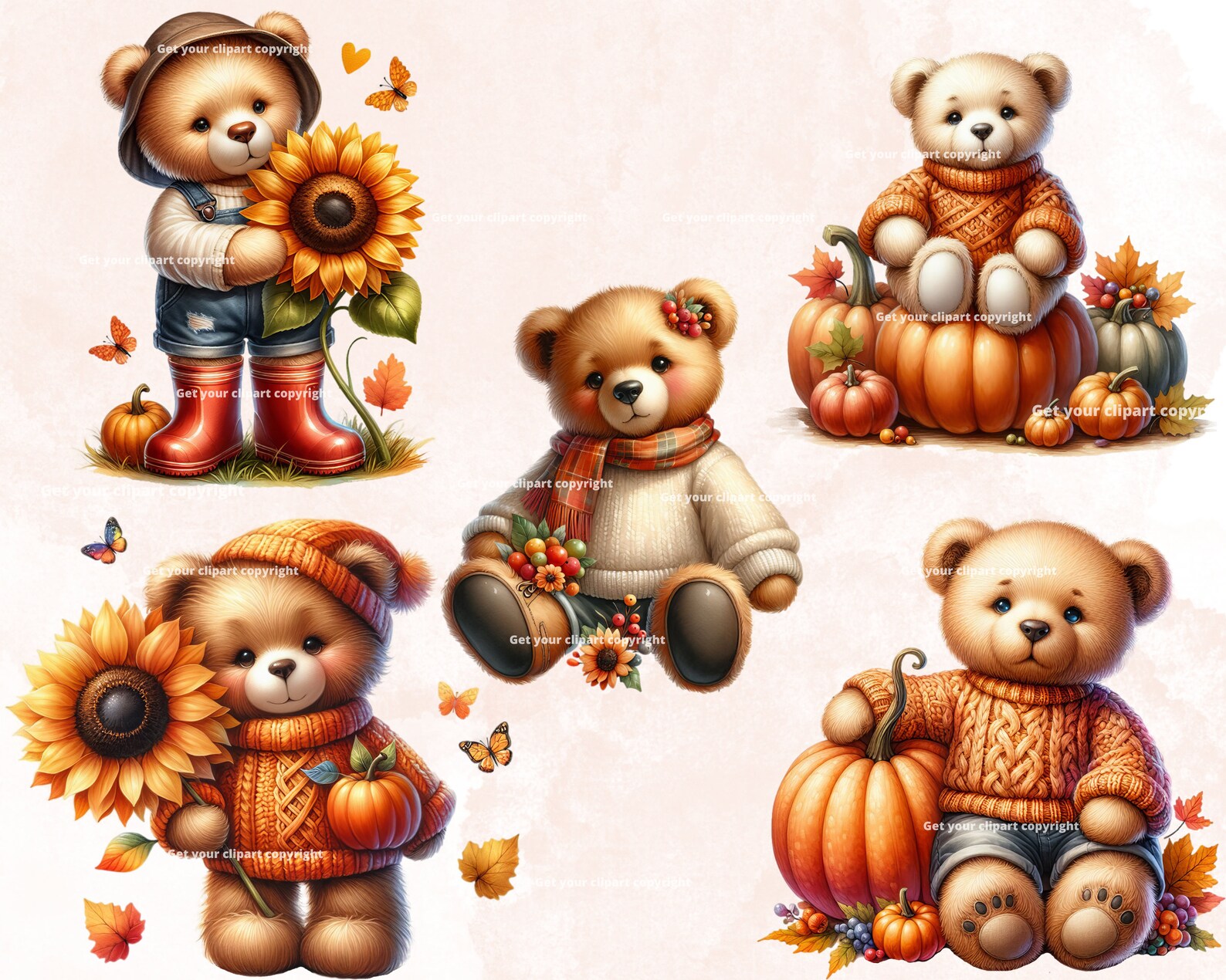 Fall Teddy Bear Clipart Bundle, Teddy Bear Clipart, Teddy Bear Png ...