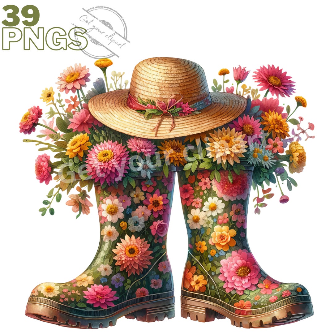 Garden Boots Clipart Bundle, Garden Png Designs, Gardening Clipart ...