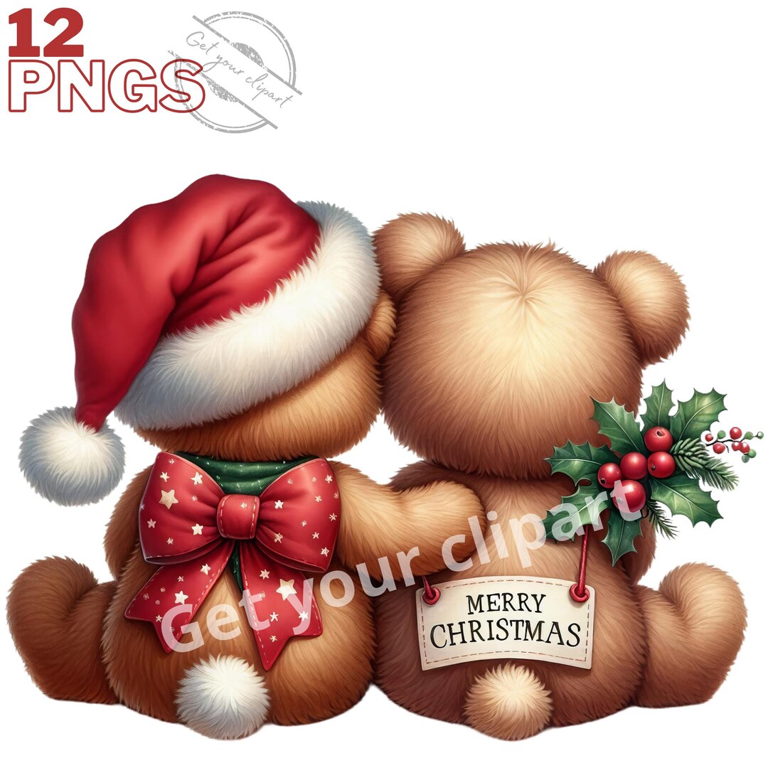 Christmas Teddy Bear Clipart Bundle, Watercolor Bear Ornaments, Festive ...