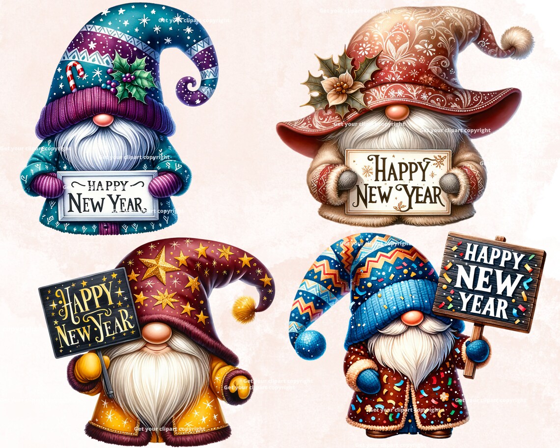 Happy New Year Gnomes Clipart Bundle, Happy New Year, Gnome Png ...