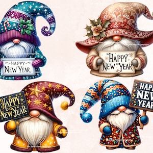 Happy New Year Gnomes Clipart Bundle, Happy New Year, Gnome Png ...