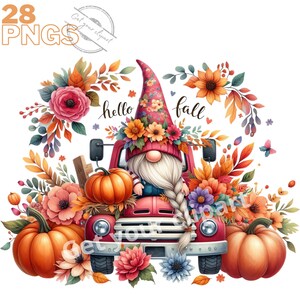 Fall Truck and Gnomes Png Graphics, Hello Fall Clipart, Farm Truck Png ...