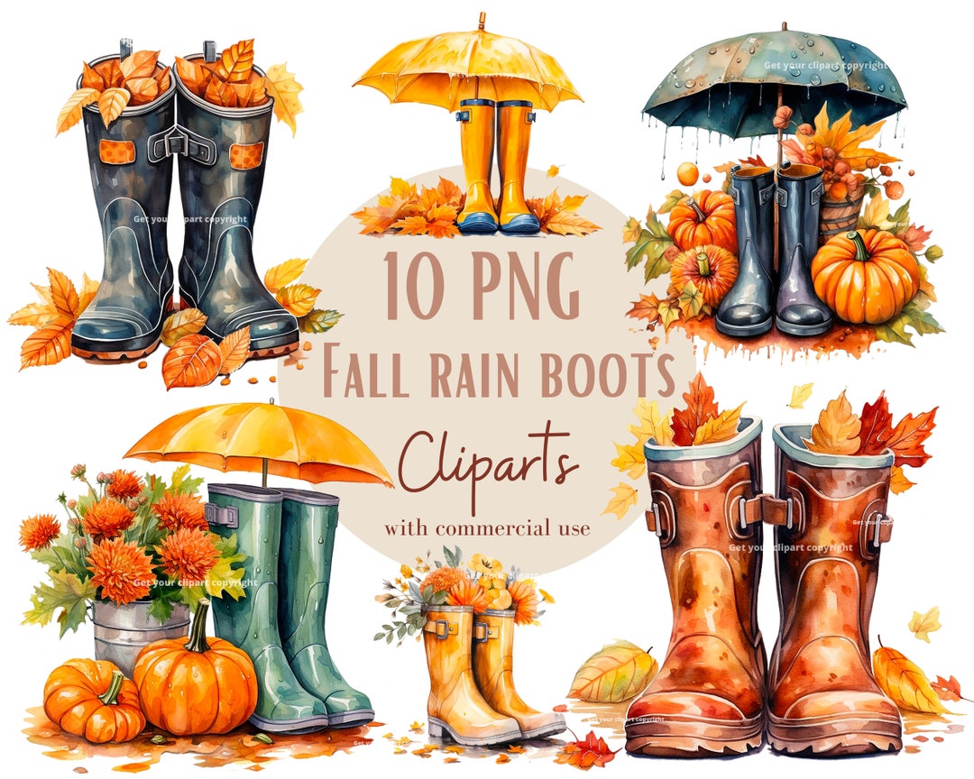 Fall Rain Boots Clipart Bundle, Hello Fall Png Designs, Set of 10 ...