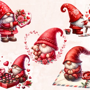 Valentines Gnome Clipart Bundle, Valentines Clipart, Valentines Png ...